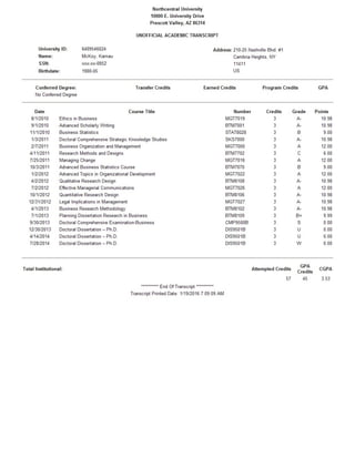 Ncu unofficial transcript 2014 | PDF