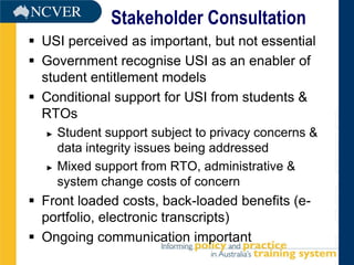 Update on a unique student identifier for the VET sector - a foundation ...