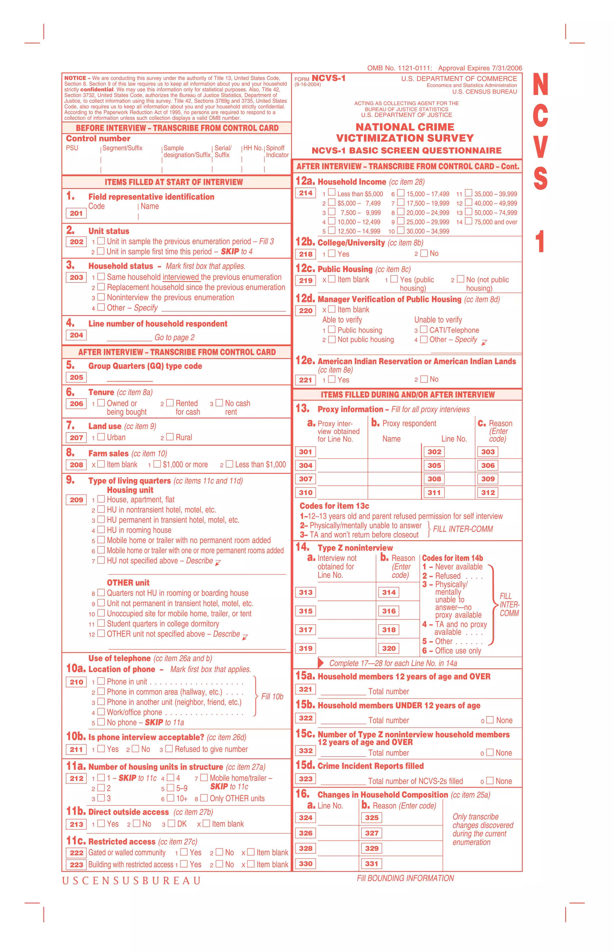 Ncvs Questionnaire | PDF