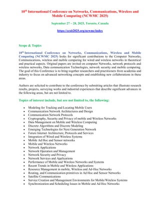 10th International Conference on Networks, Communications, Wireless and Mobile Computing (NCWMC ...