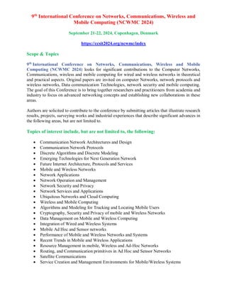 9 th International Conference on Networks, Communications, Wireless and ...