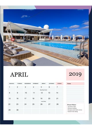 Calendar Shoot & Layout Design for an Exotic Cruise Line | Front Side ...