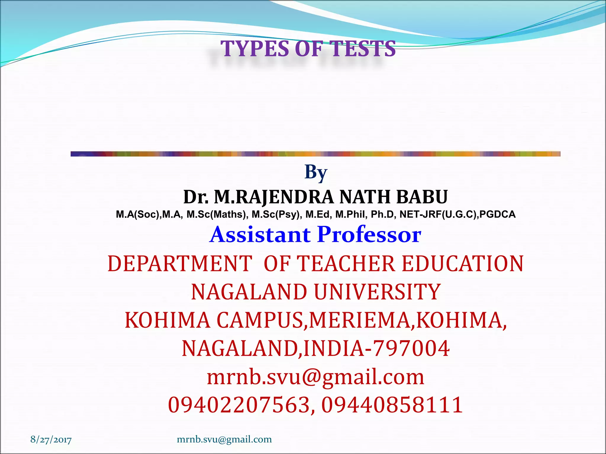 Types of tests in measurement and evaluation | PDF