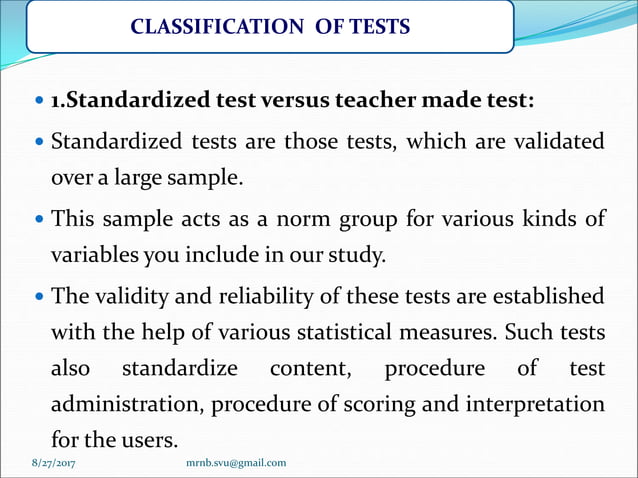 Types of tests in measurement and evaluation | PDF | Standardized ...