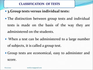 Types of tests in measurement and evaluation | PDF