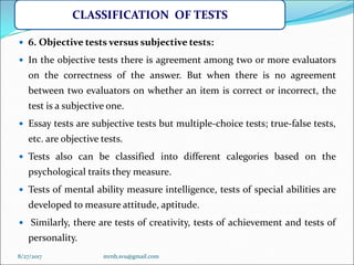 Types of tests in measurement and evaluation | PDF