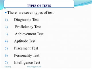 Types of tests in measurement and evaluation | PDF
