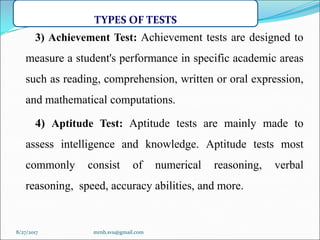 Types of tests in measurement and evaluation | PDF
