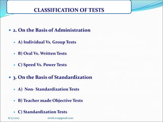 Types of tests in measurement and evaluation | PDF