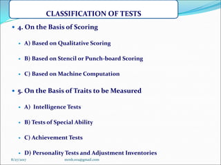 Types of tests in measurement and evaluation | PDF