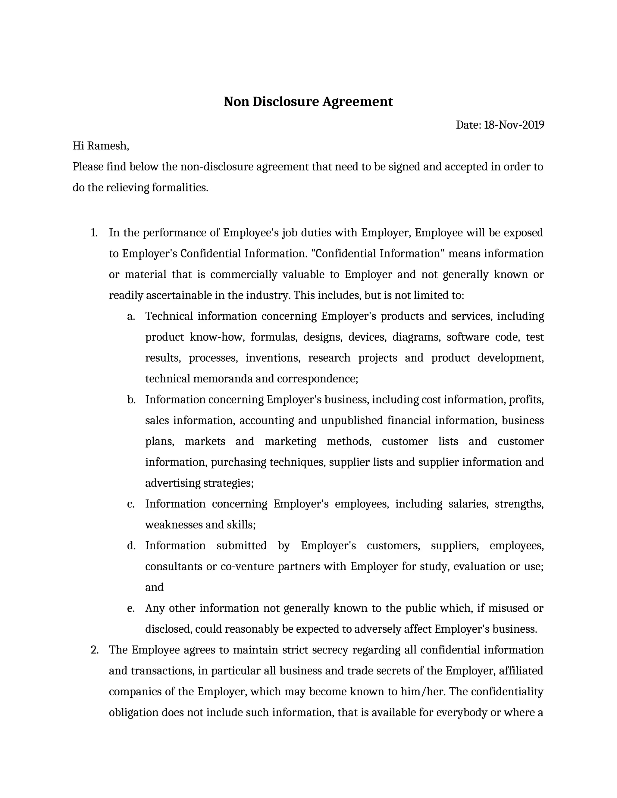 Sample NDA Format for a Marketing Firm.. | DOCX