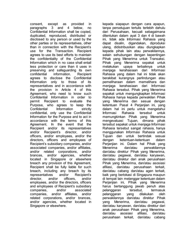 Perjanjian Kerahasiaan Bilingual / Non Disclosure Agreement (Purchase ...