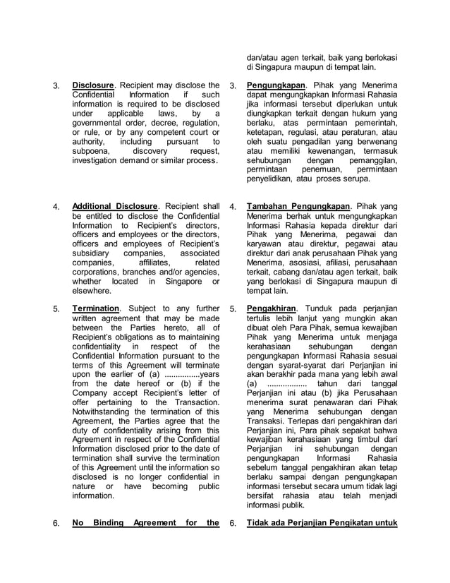 Perjanjian Kerahasiaan Bilingual / Non Disclosure Agreement (Purchase ...