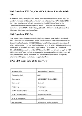 NDA Exam Date 2025 Out - shielddefenceacademy | PDF