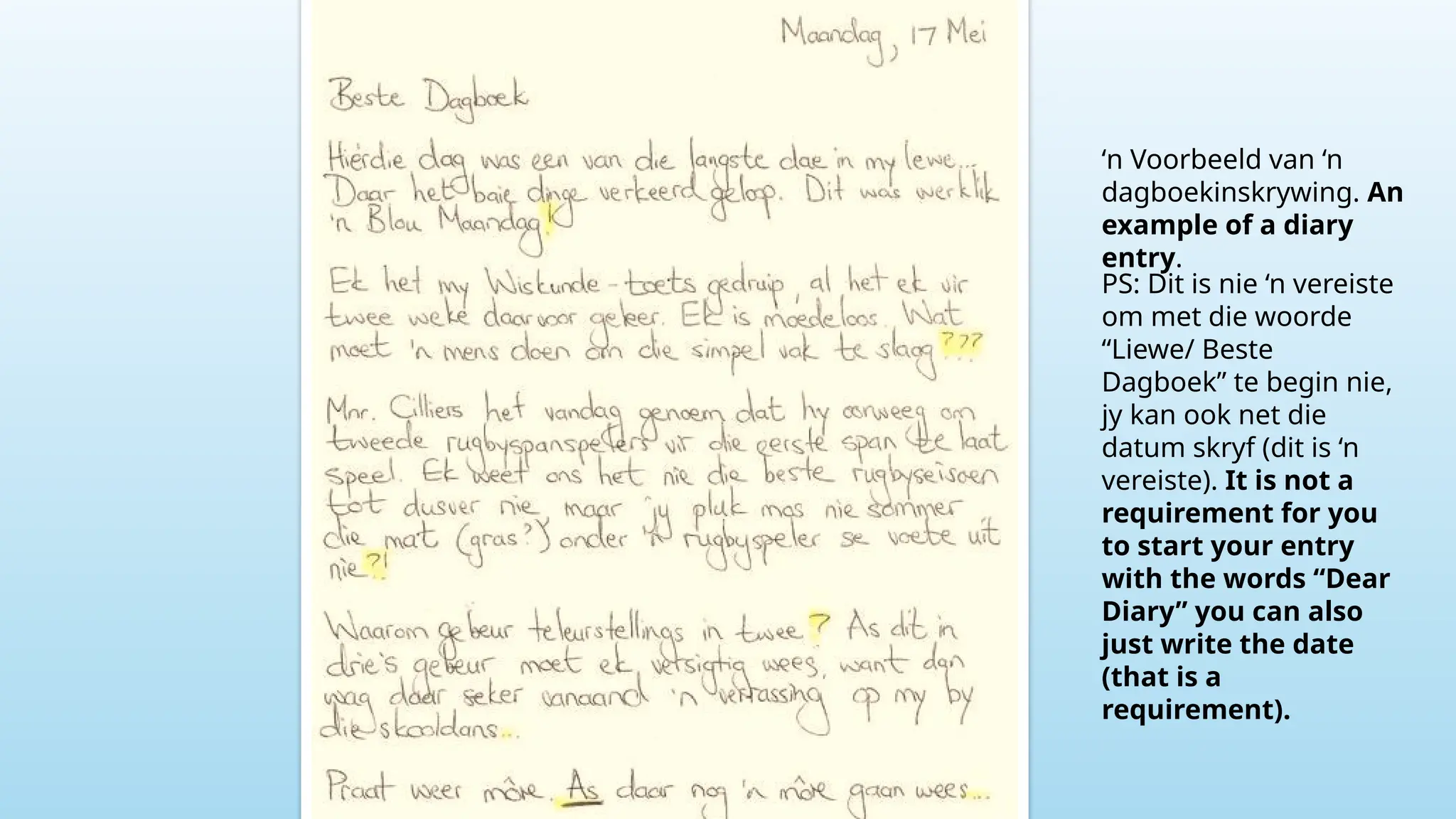'n Dagboekinskrywing / Diary Entry.pptx- | PPTX
