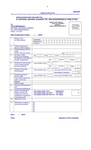 National Defence Academy Pune Recruitment 2014 | PDF