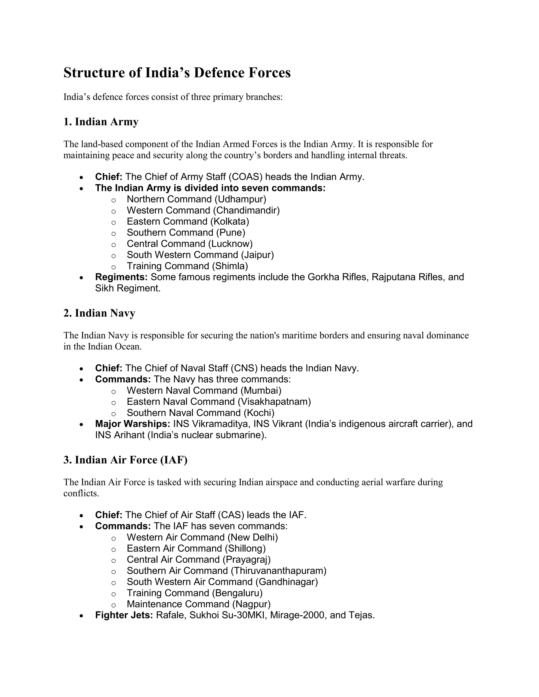 India’s Defence Forces: Structure and Key Facts for NDA Aspirants | PDF