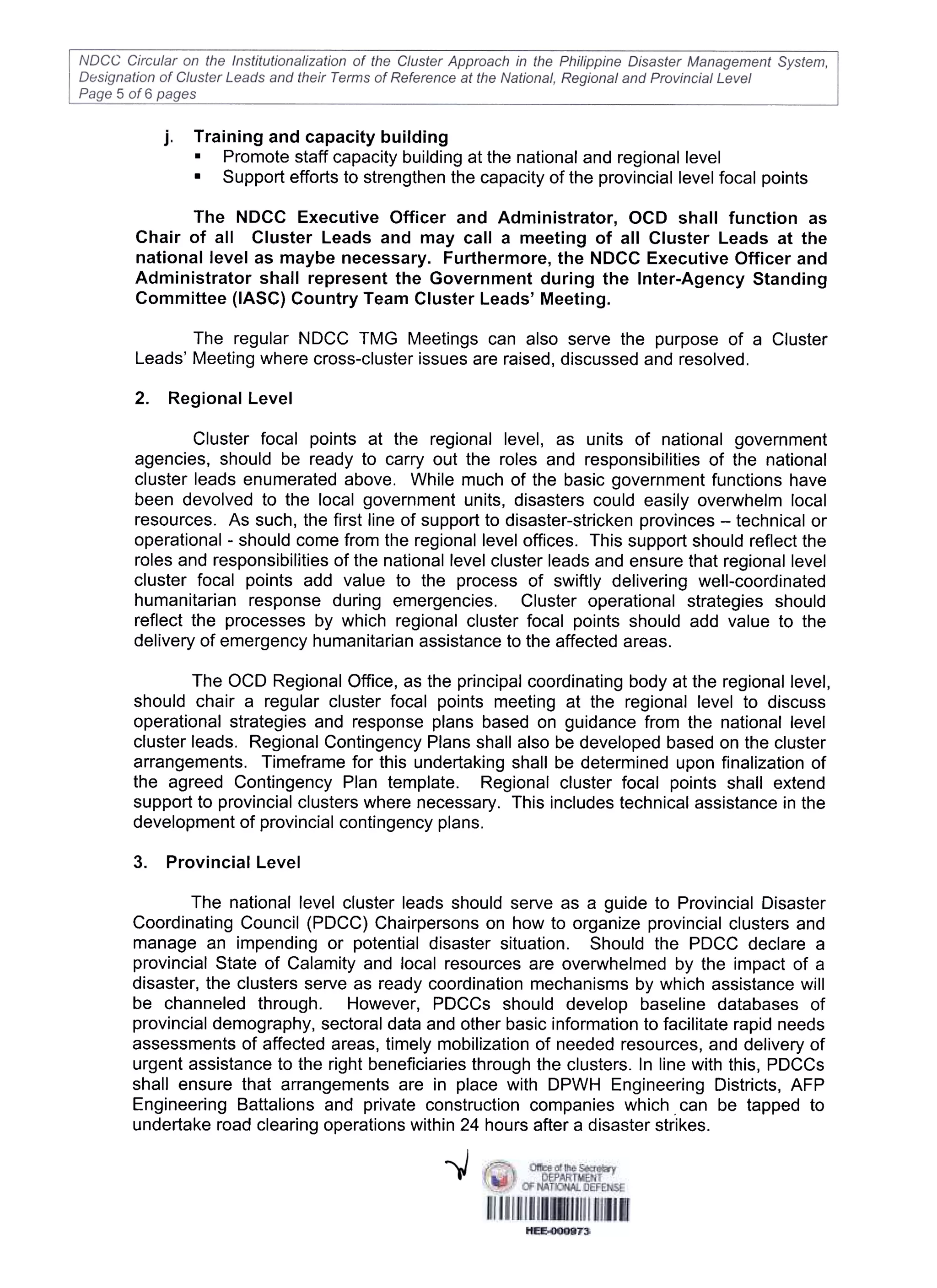 NDCC Memo Circular No. 05 s 2007 (2) Cluster Approach | PDF