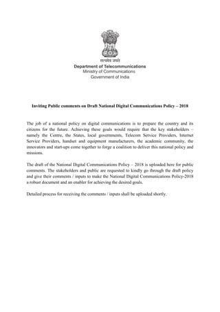 Draft telecom policy 2018 | PDF