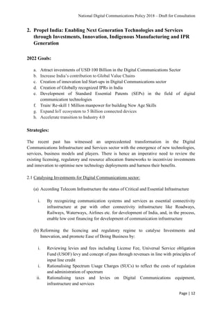 Draft telecom policy 2018 | PDF