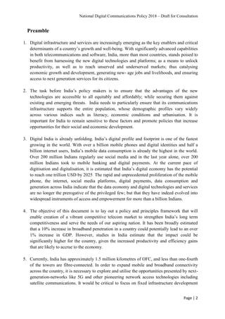 Draft telecom policy 2018 | PDF
