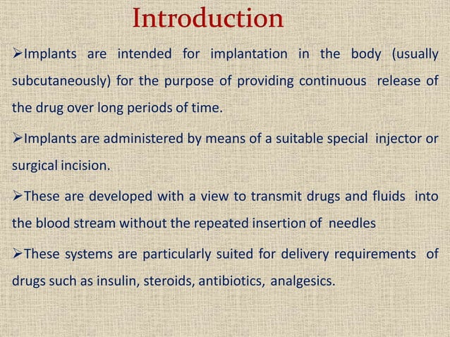 Ndds 6 Implantable Drug Delivery System | PPTX | Chemistry | Science
