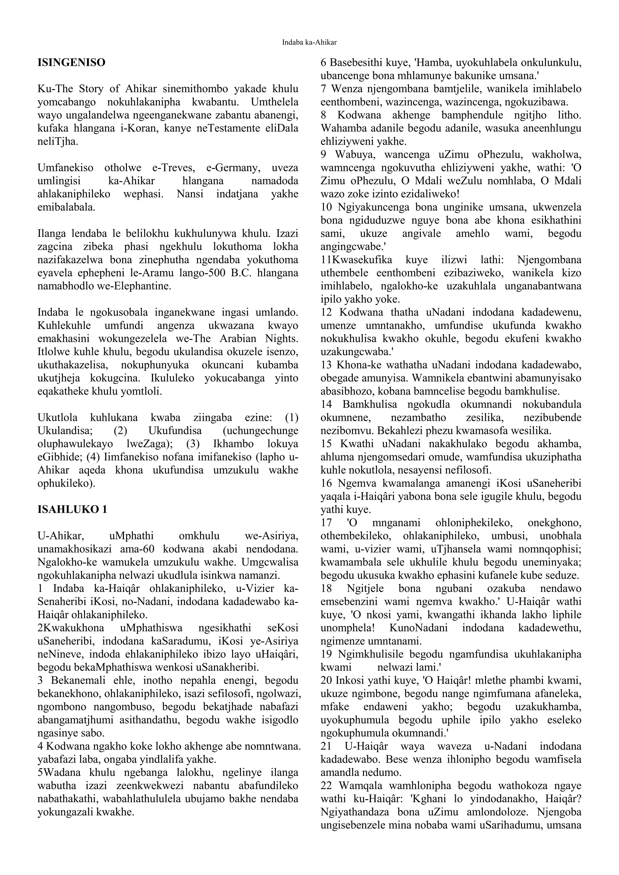 Ndebele (South) - The Story of Ahikar the Grand Vizier of Assyria.pdf