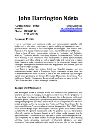 John Harrington Ndeta Resume | PDF