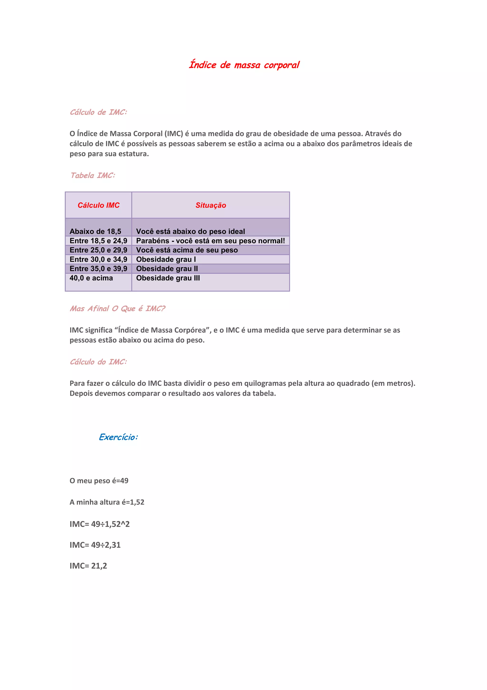 Índice de massa corporal | PDF
