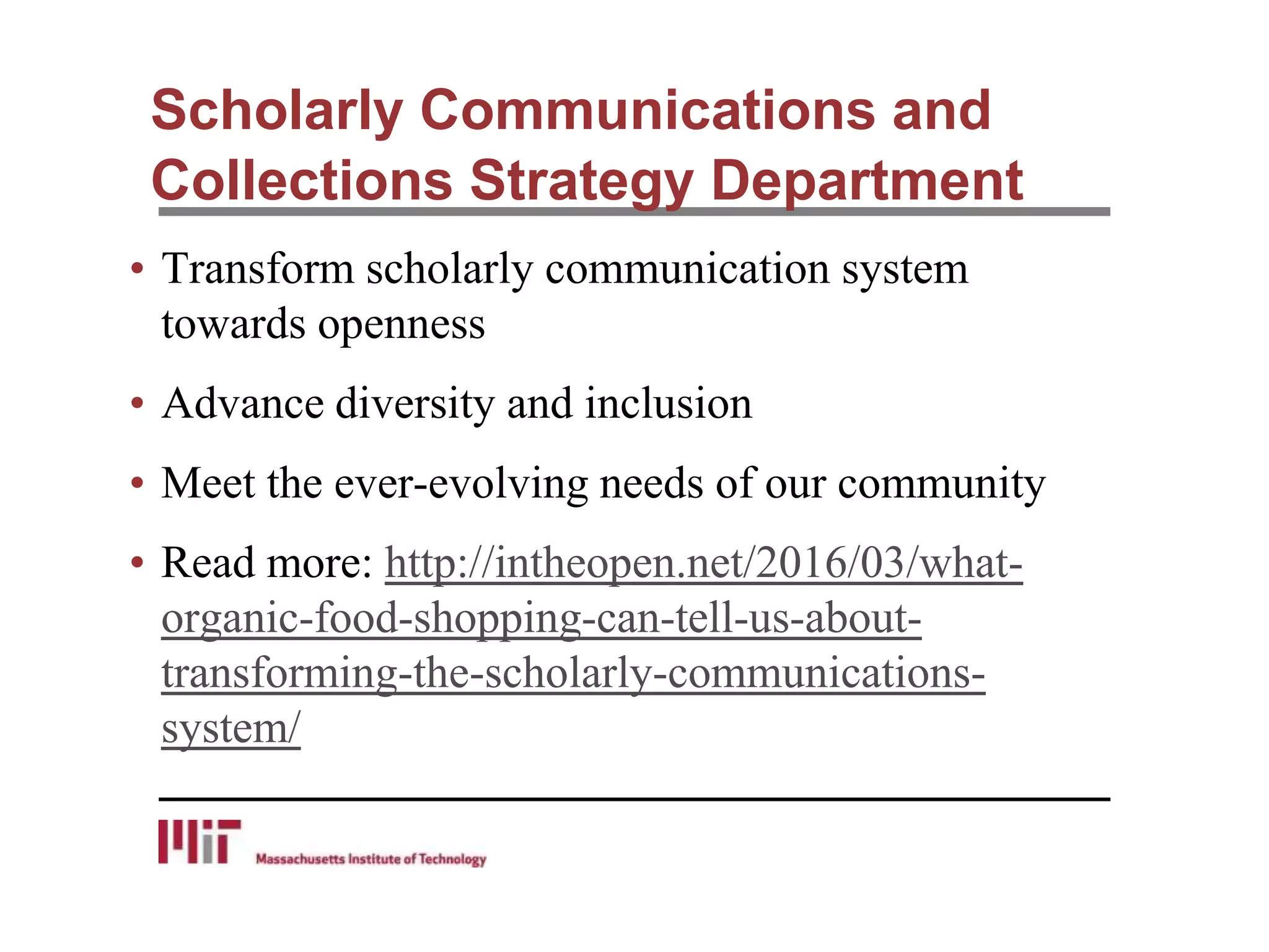 Building a Diverse Collection at the MIT Libraries | PPT