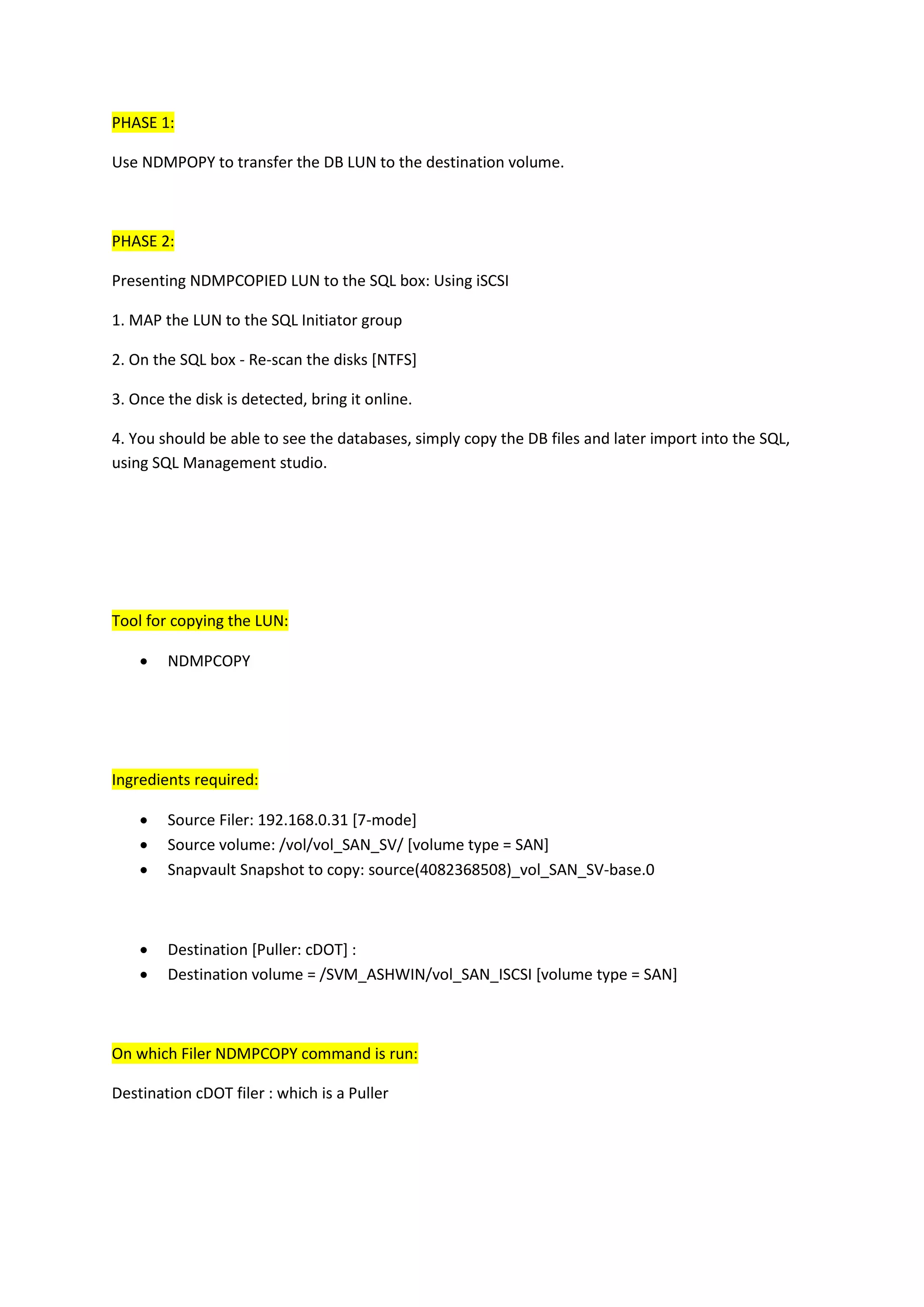 Ndmpcopy Lun From 7 Mode Netapp To Cdot Pdf Databases Computer Software And Applications