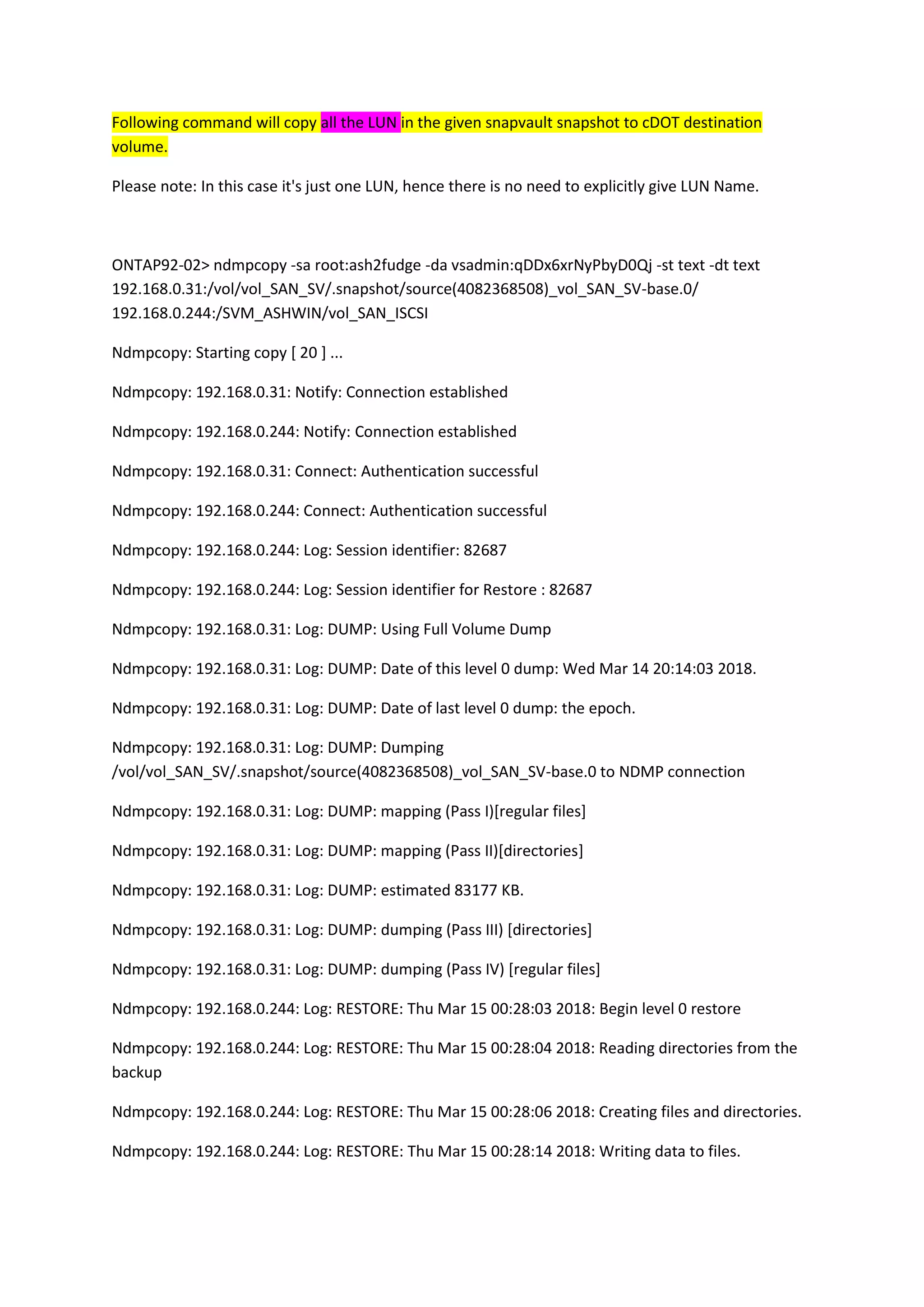 NDMPCOPY lun from 7-mode NetApp to cDOT | PDF | Databases | Computer Software and Applications