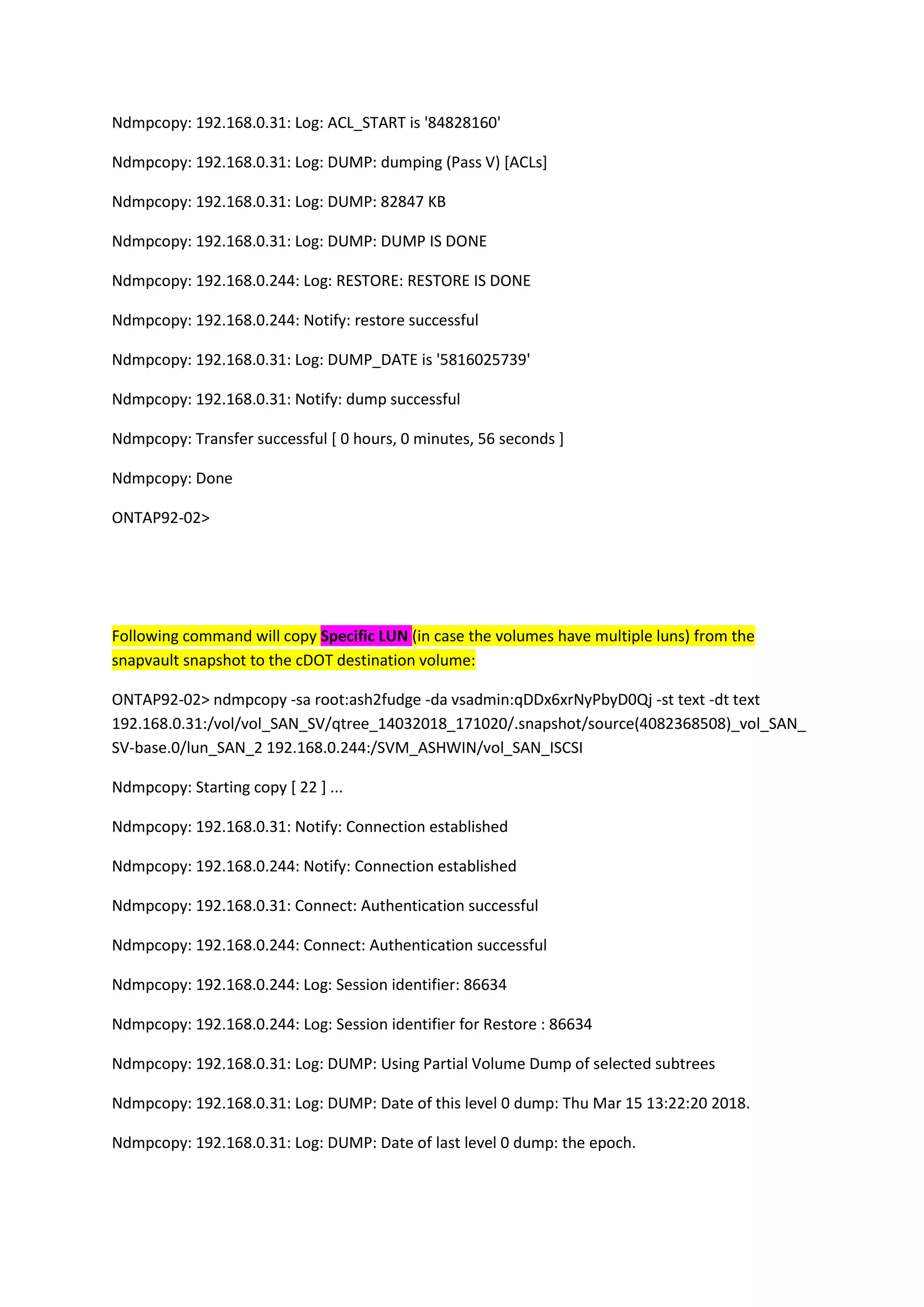 Ndmpcopy Lun From 7 Mode Netapp To Cdot Pdf Databases Computer Software And Applications