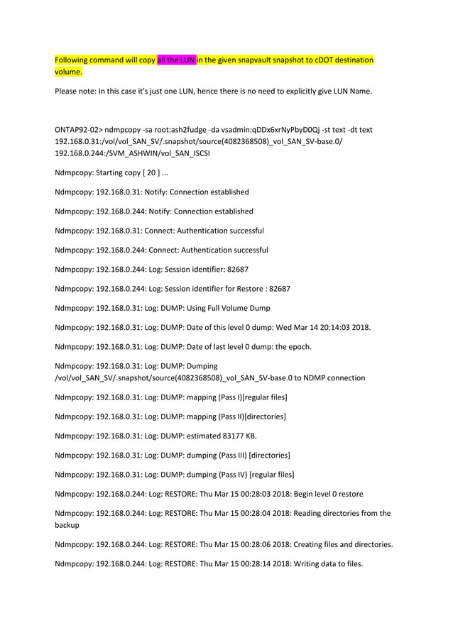 NDMPCOPY lun from 7-mode NetApp to cDOT | PDF