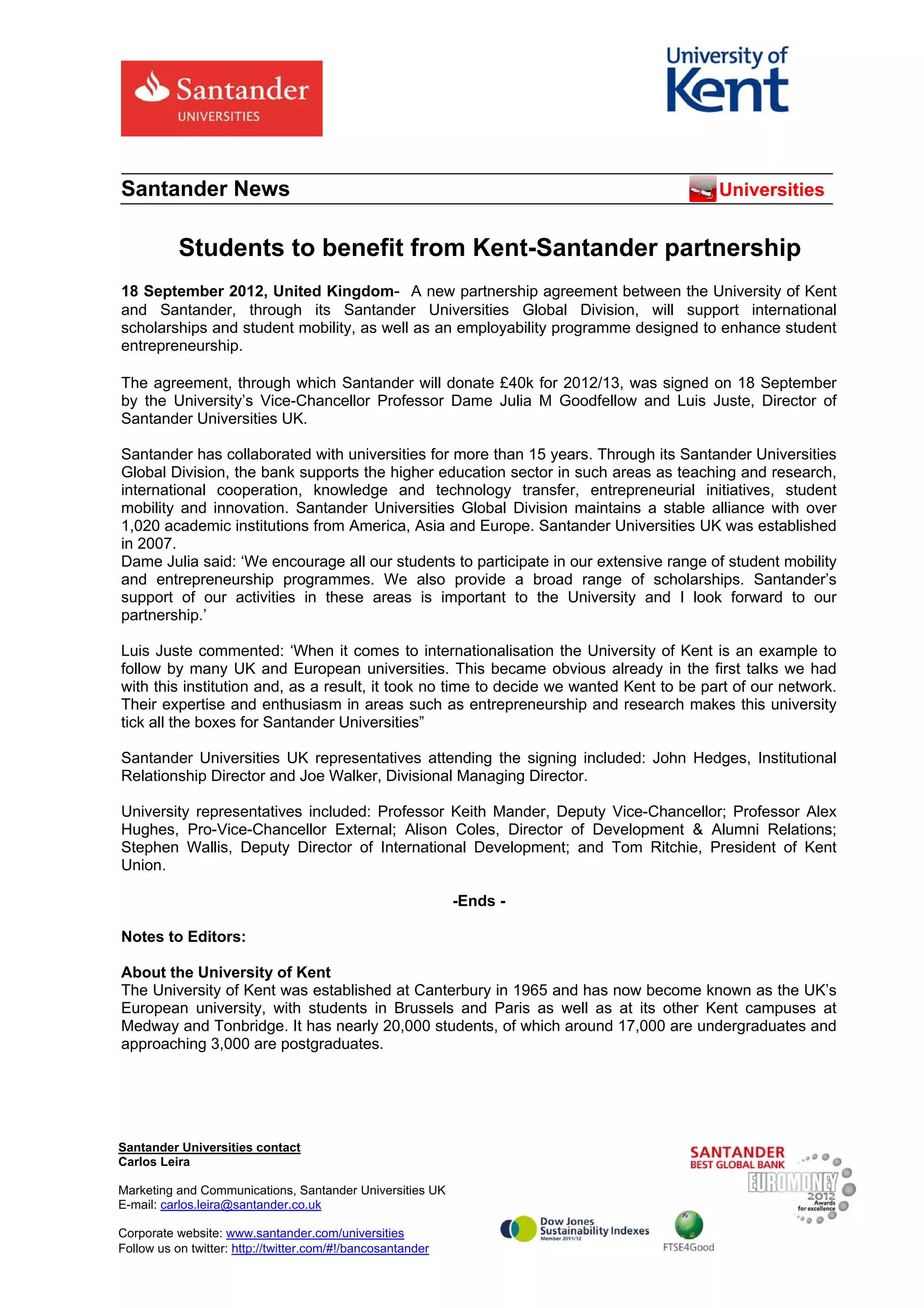 Students to benefit from Kent-Santander partnership | PDF