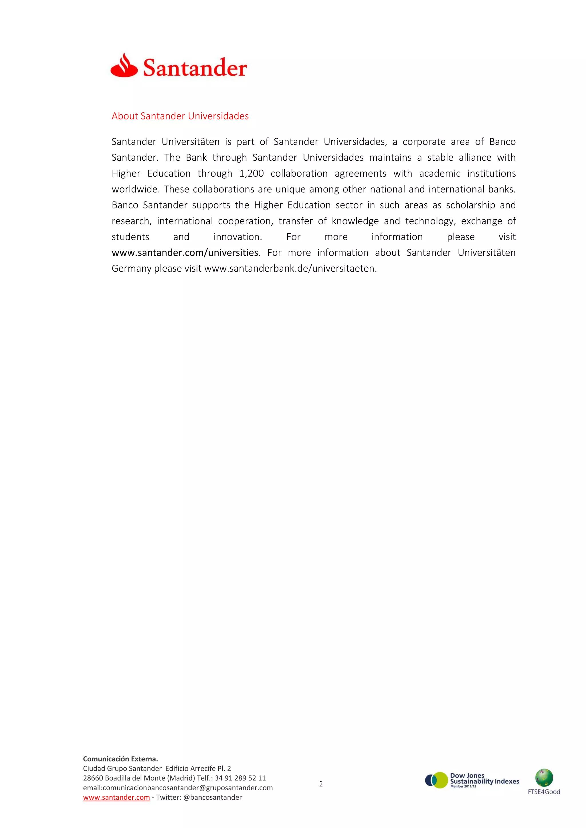 Santander Universitäten again supports Cologne Summer School | PDF ...