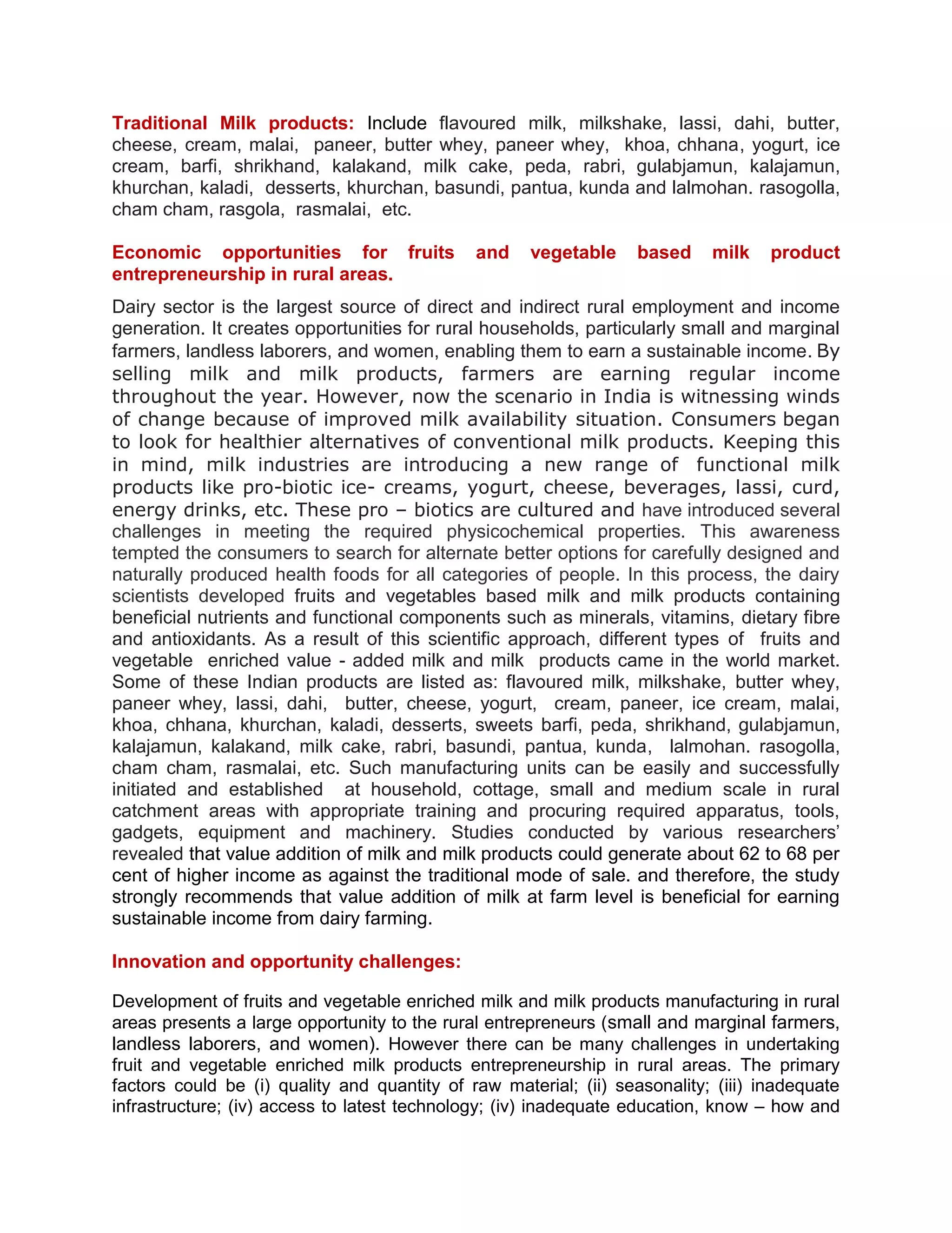 MILK - BASED FRUITS AND VEGETABLE ENRICHED PRODUCTS – OPPORTUNITIES AND ...