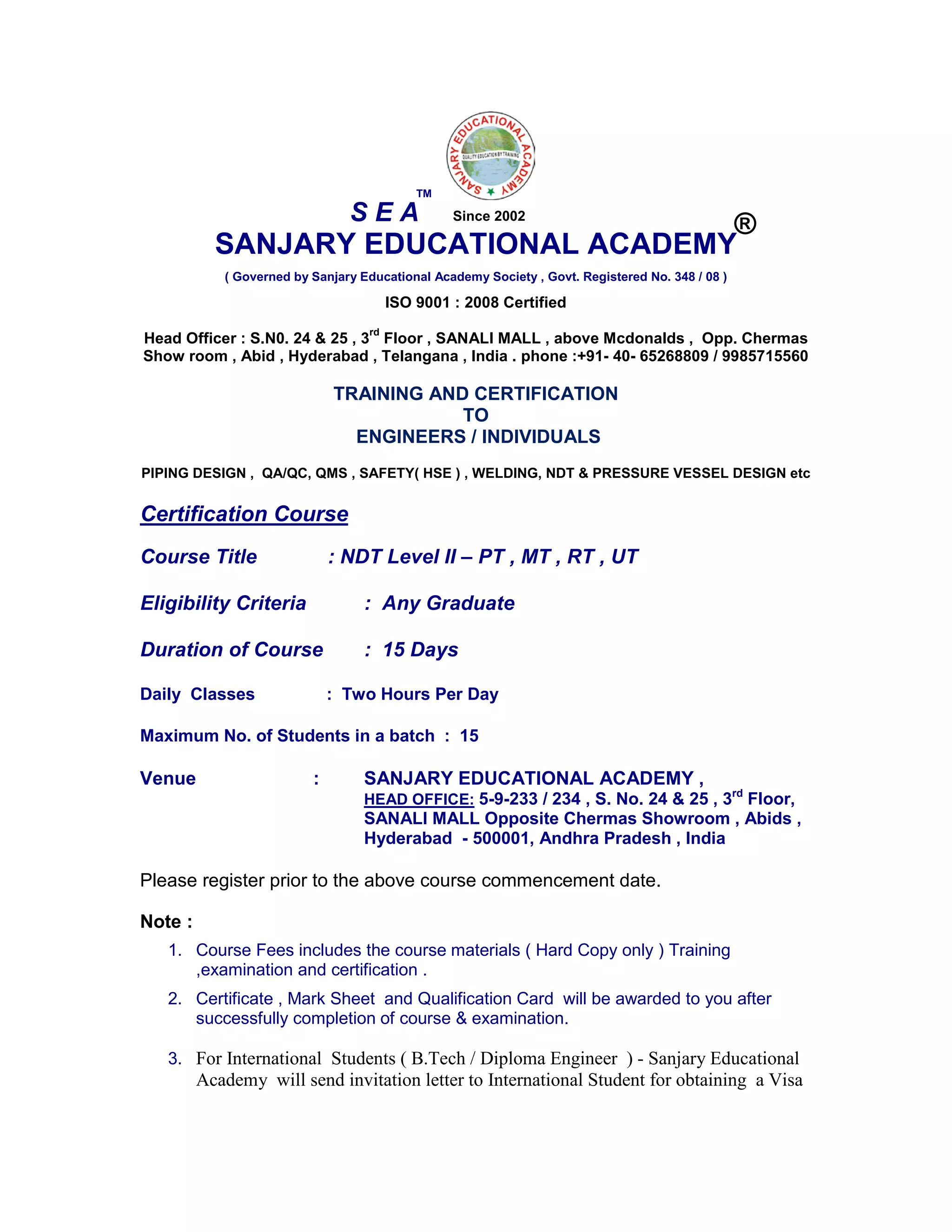 NDT Level – II in RT, UT MT, PT Courses | PDF
