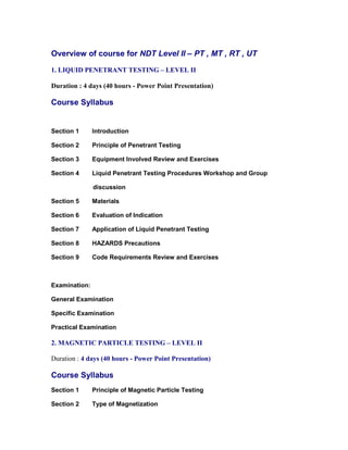NDT Level – II in RT, UT MT, PT Courses | PDF