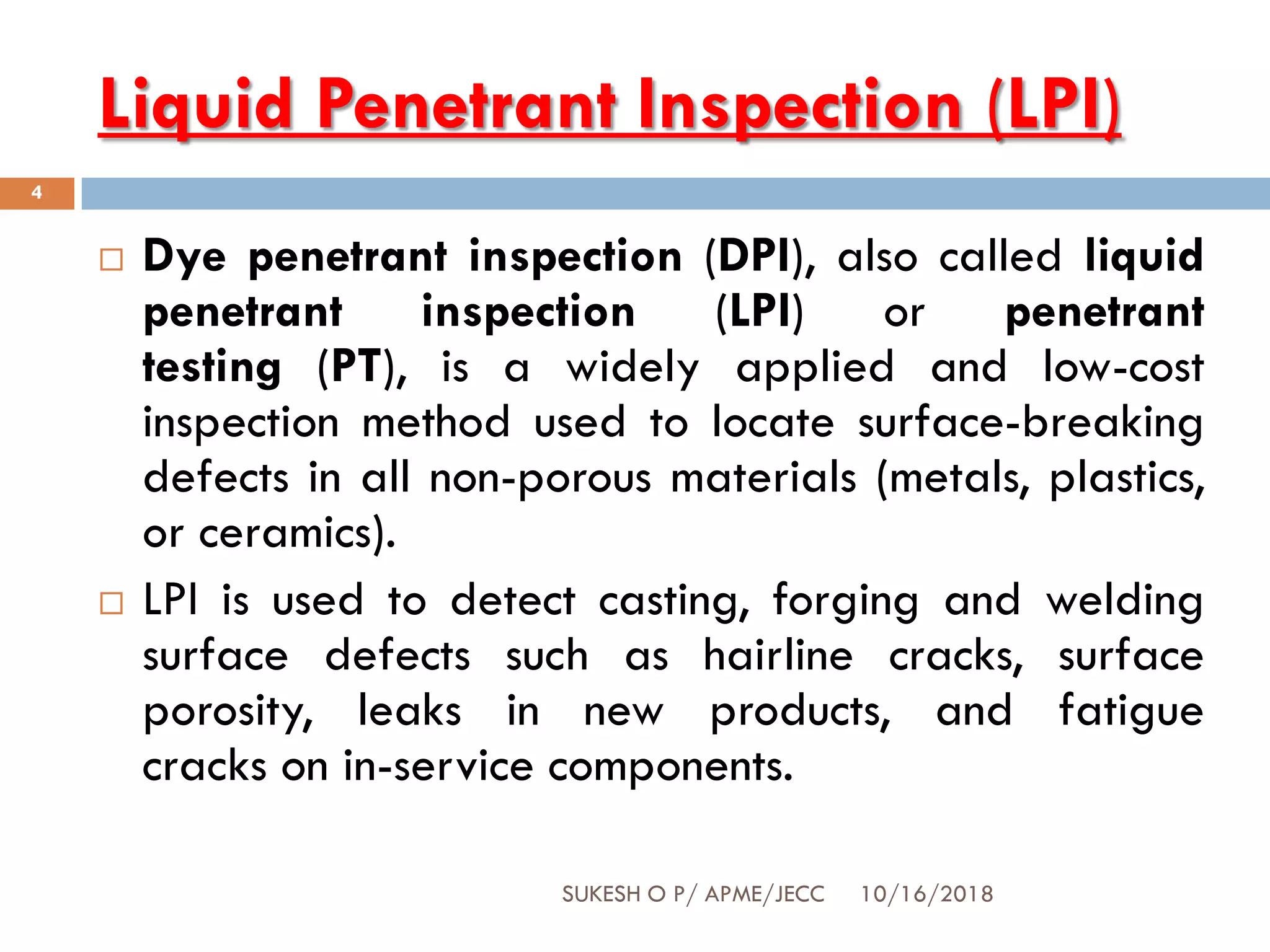 Liquid Penetrant Inspection (LPI)- NDT | PDF