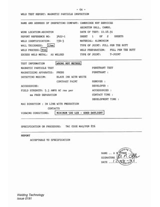 Ndt report sample and answer cswip 3.2 | PDF