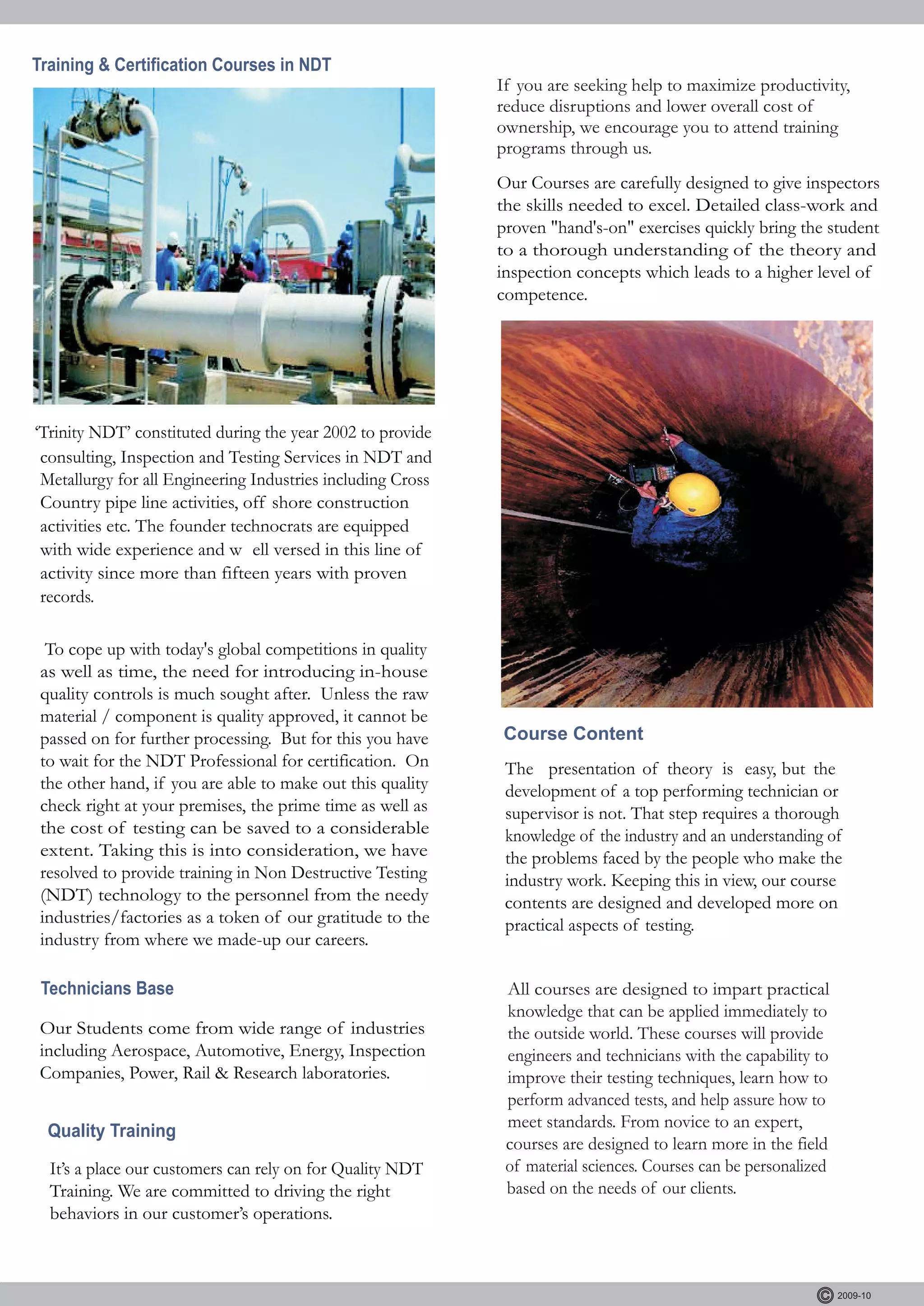 Trinity NDT, India training courses institute brochure | PDF