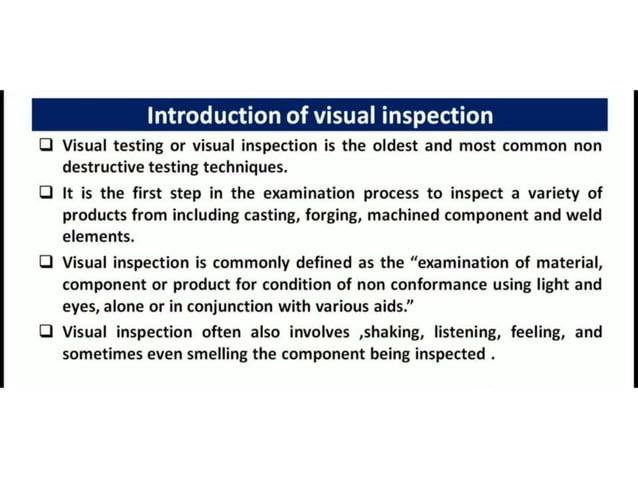 Ndt visual inspection | PPTX | Medical Tests | Medical Health