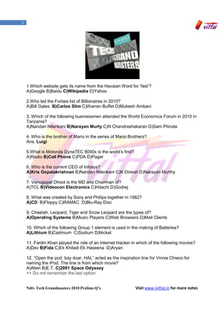 Ndtv Tech Grandmasters Season 1 Prelims questions | PDF