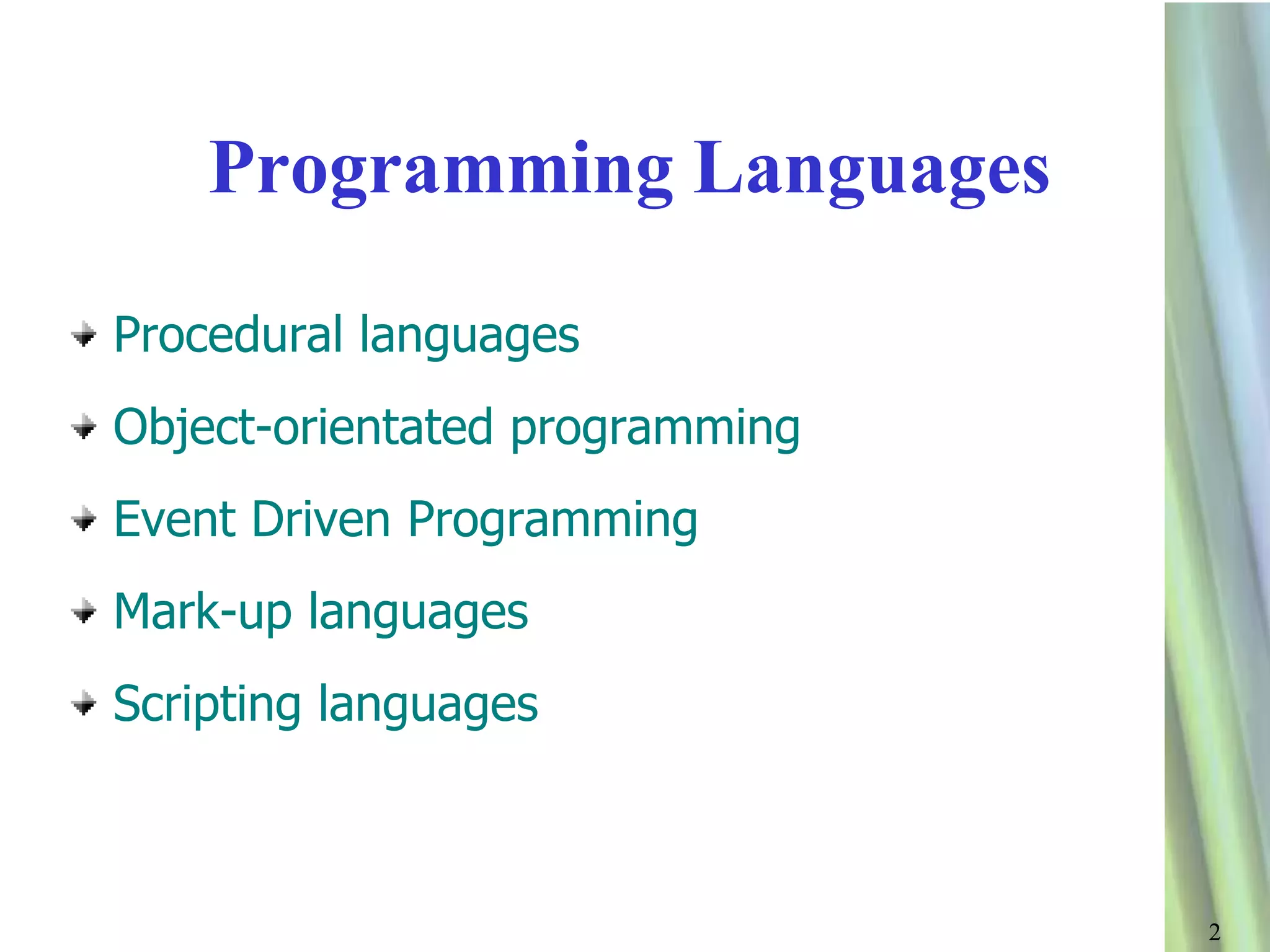 Ndu06 typesof language | PPTX | Programming Languages | Computing