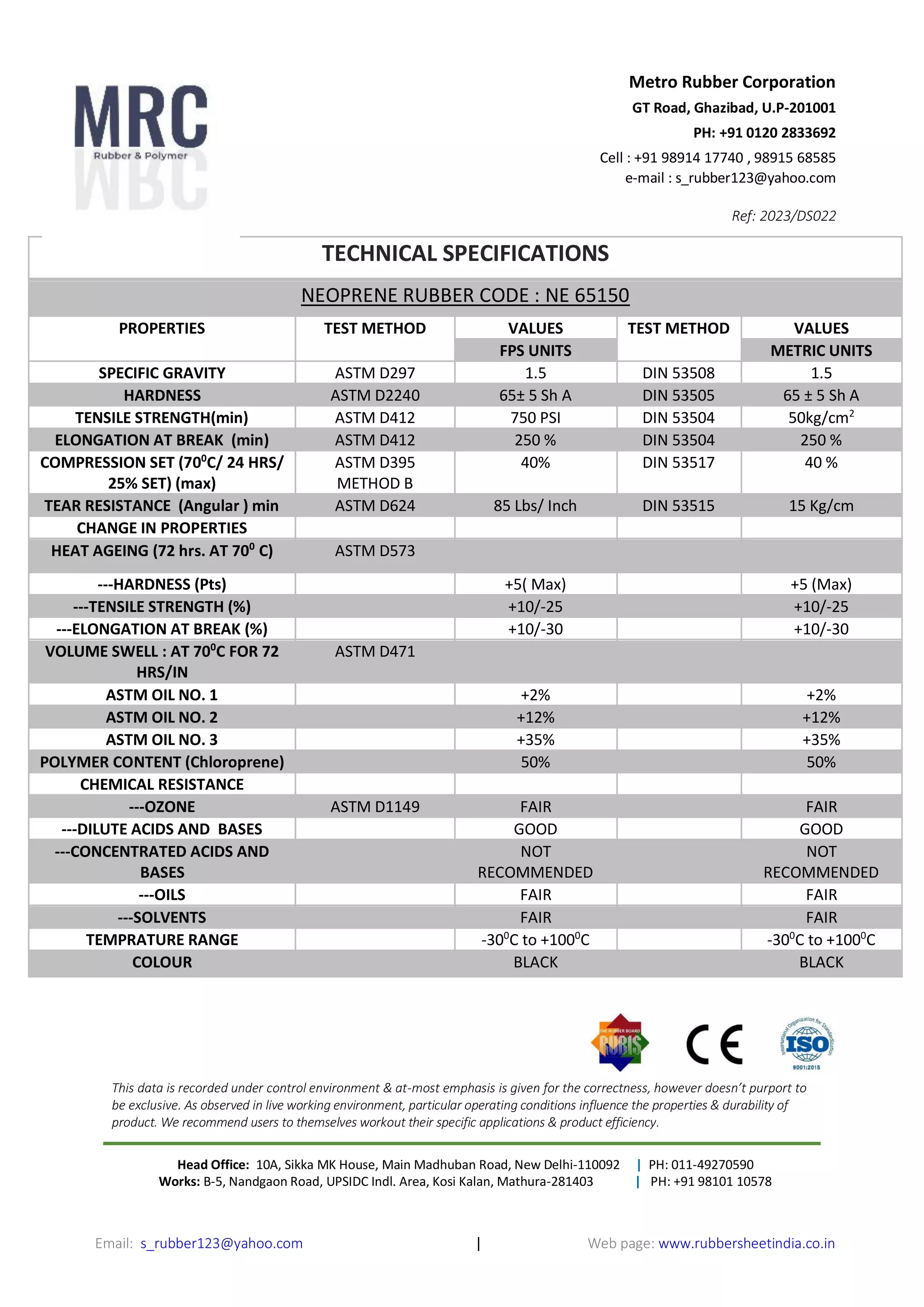 Technical data sheets Neoprene Rubber Sheets, NE65150.pdf | Chemistry ...