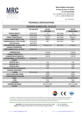 Technical data sheets Neoprene Rubber Sheets, NE65150.pdf