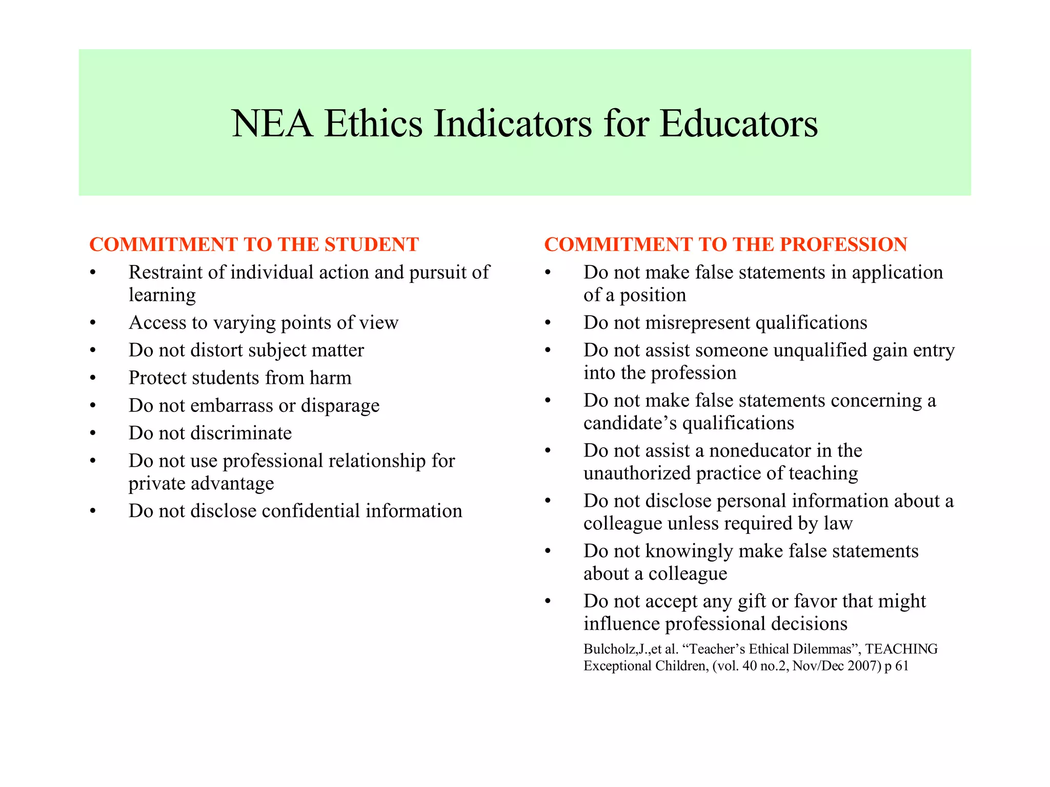 Nea Ethics Indicators. | PPT