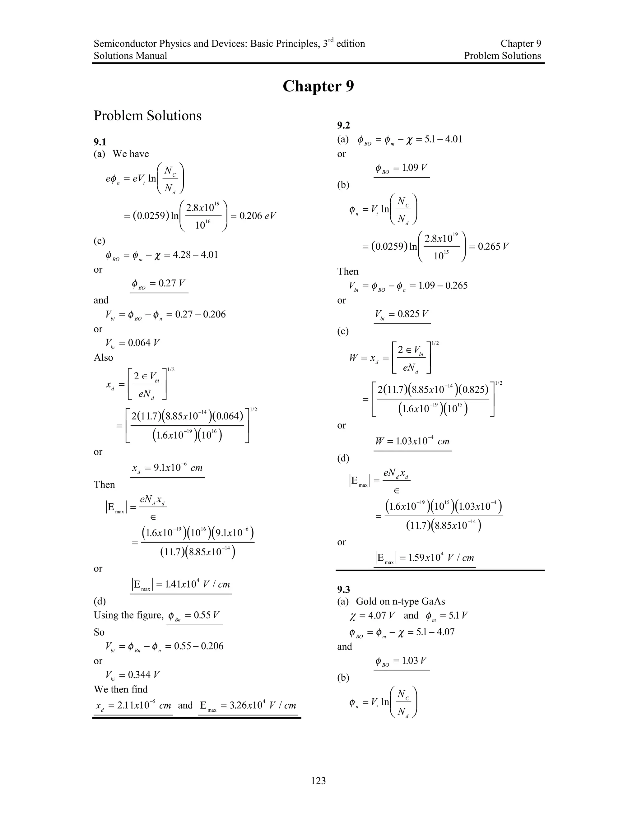 (Neamen)solution manual for semiconductor physics and devices 3ed | PDF