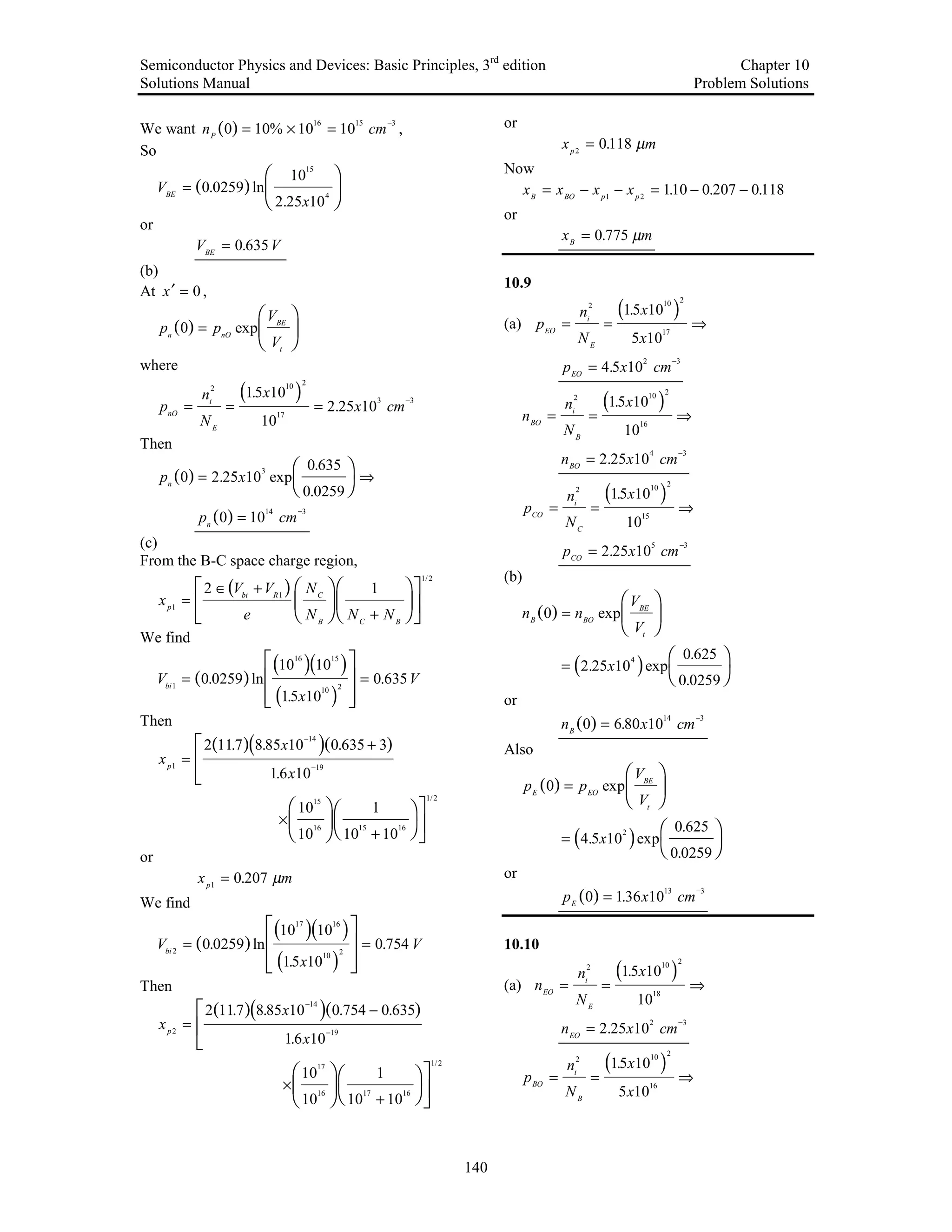 (Neamen)solution manual for semiconductor physics and devices 3ed | PDF